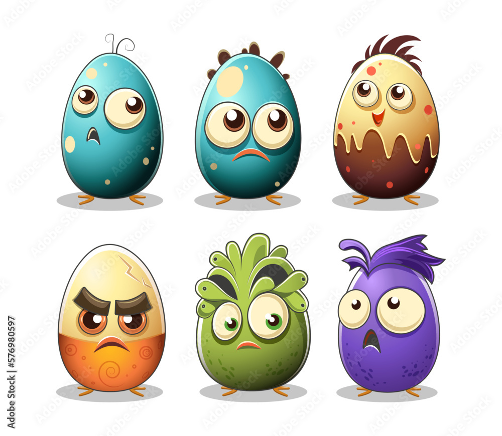 Emoji set four monster egg with emotion horror anger surprise joy, egg ...