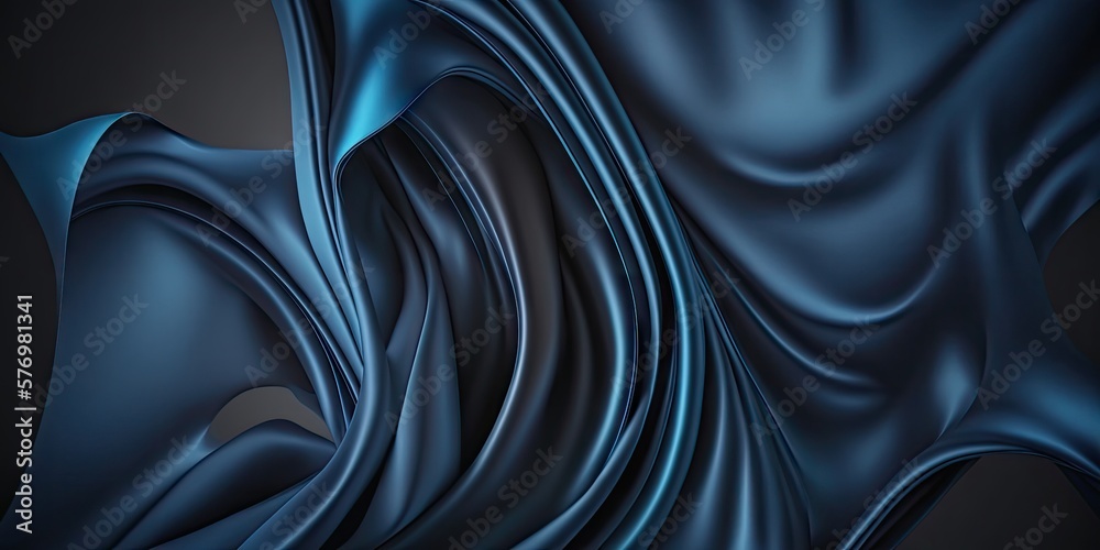 Dark blue silk satin fabric. Elegant fabric background. Liquid wave or silk soft wavy folds ...