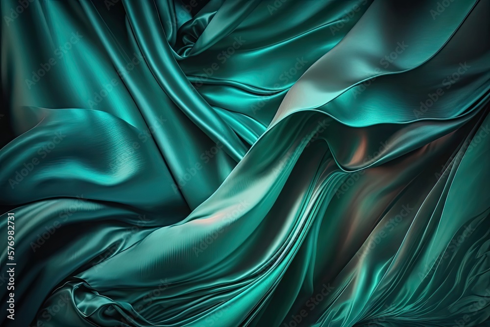 Dark green silk satin background. Beautiful soft folds on the smooth ...