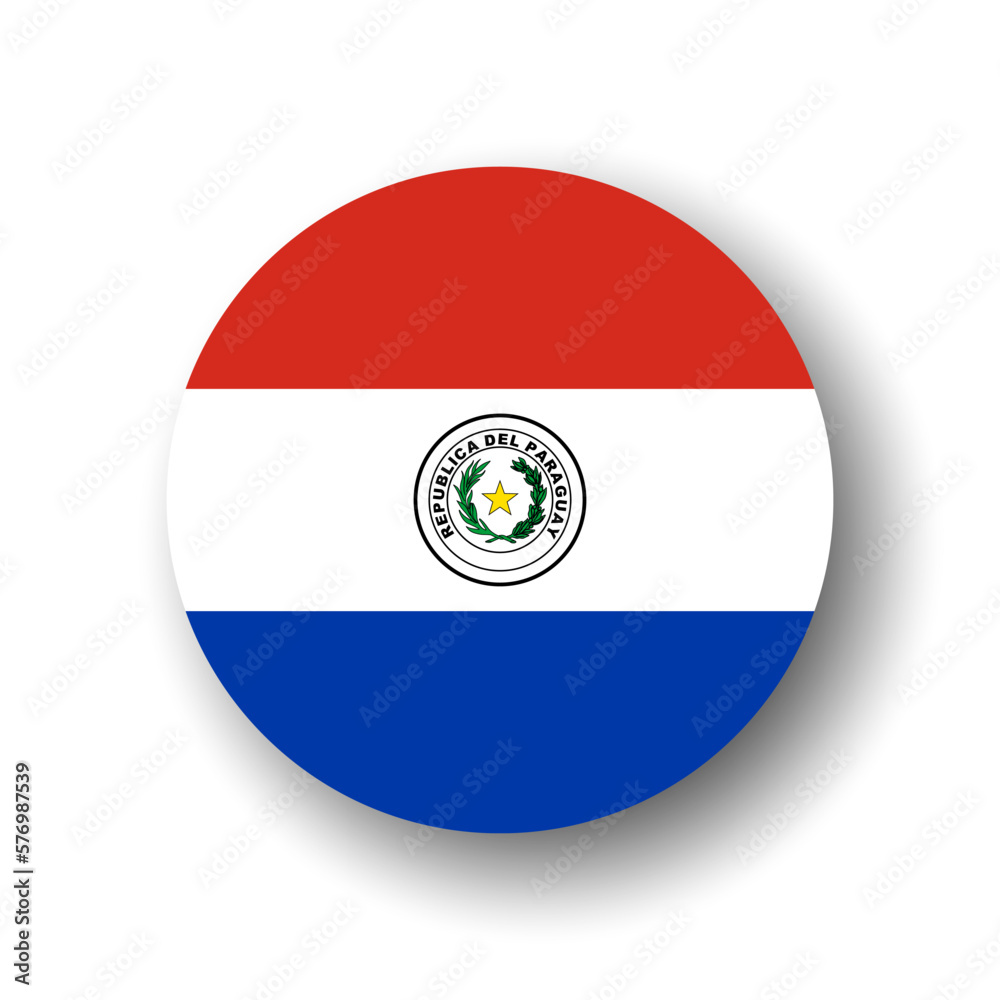 Paraguay flag - flat vector circle icon or badge with dropped shadow ...