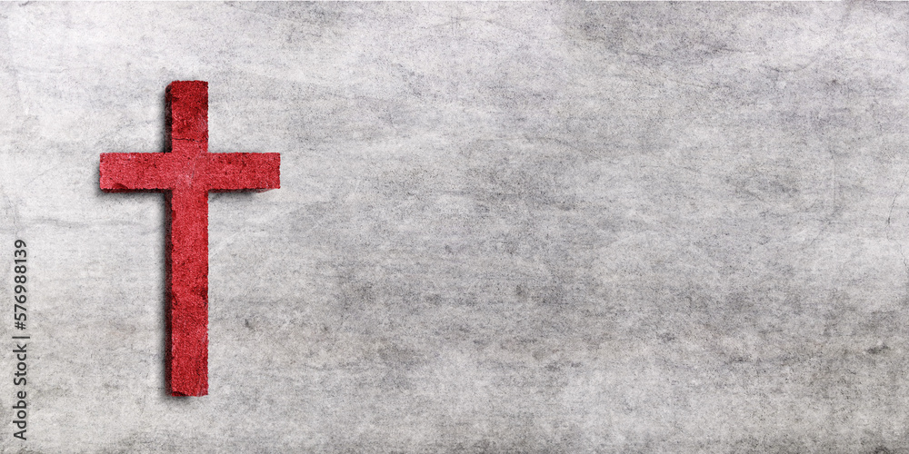 red jesus cross icon symbol, white concrete cement stone texture, hope ...