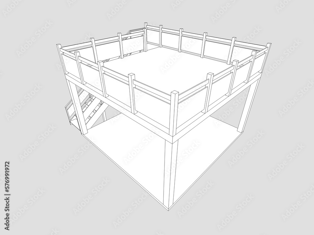 3d illustration stand booth 5x5 m double deck level flooring with ...