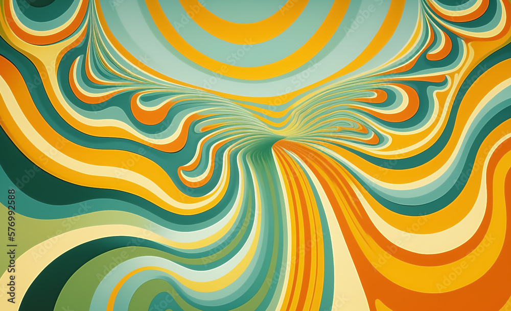 Colorful ‘70s Retro Style poster art with flowers, and psychedelic wavy ...