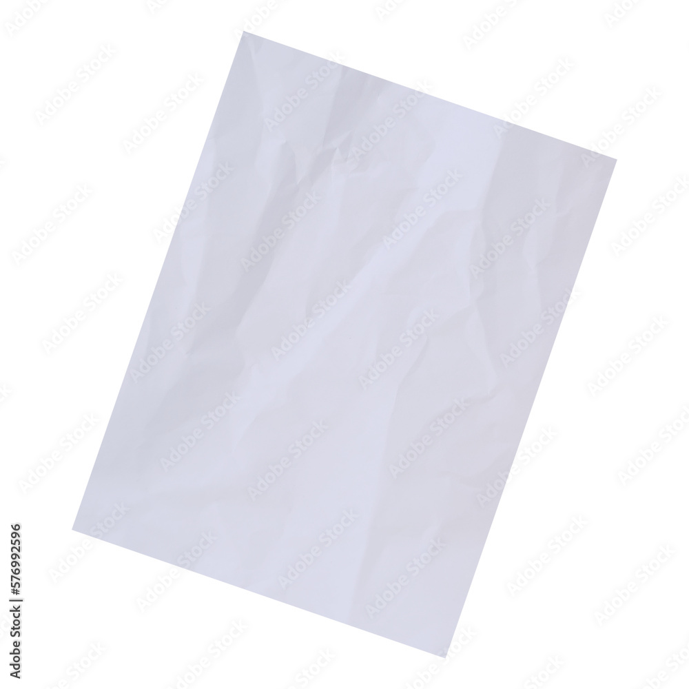 Ripped and folded blank paper sheet on transparent background. Wrinkled ...