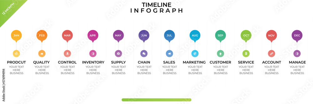 Timeline infographic. Business Infographics template. 12 Months ...