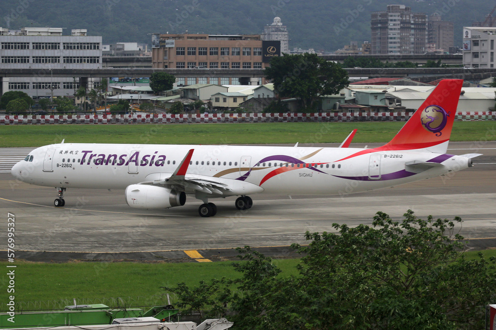 TransAsia Airways Airbus A321 airplane at Taipei Songshan airport in ...