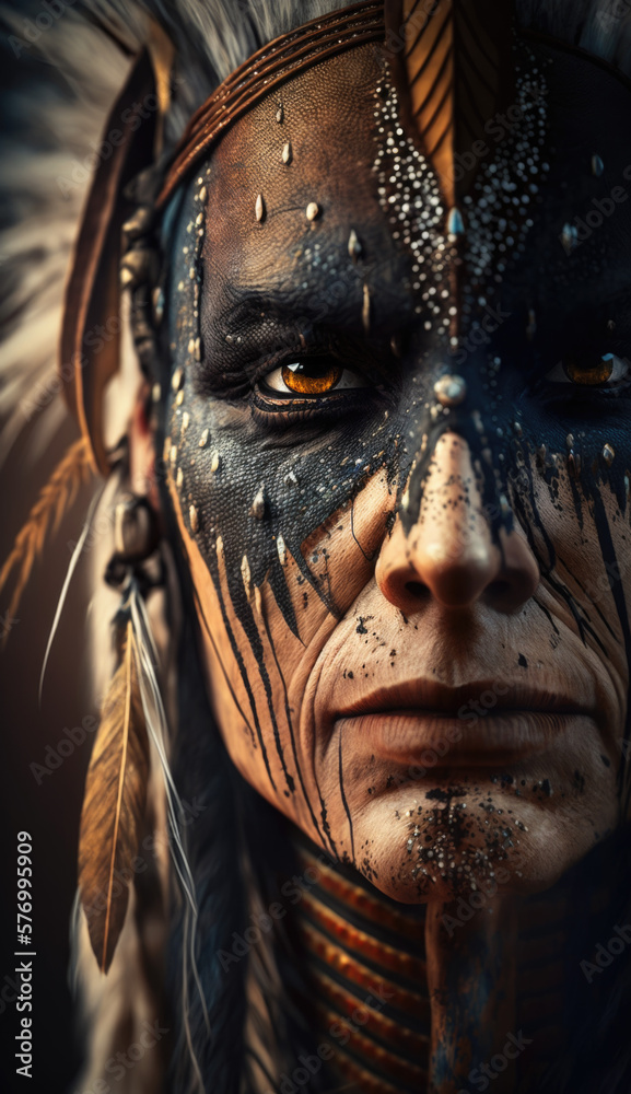 Honoring the Tribal Heritage: A Close-up of a Native American Chief's ...