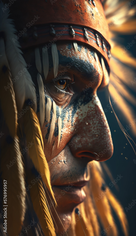 Honoring the Tribal Heritage: A Close-up of a Native American Chief's ...