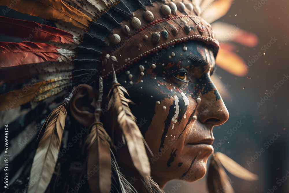 Honoring the Tribal Heritage: A Close-up of a Native American Chief's ...