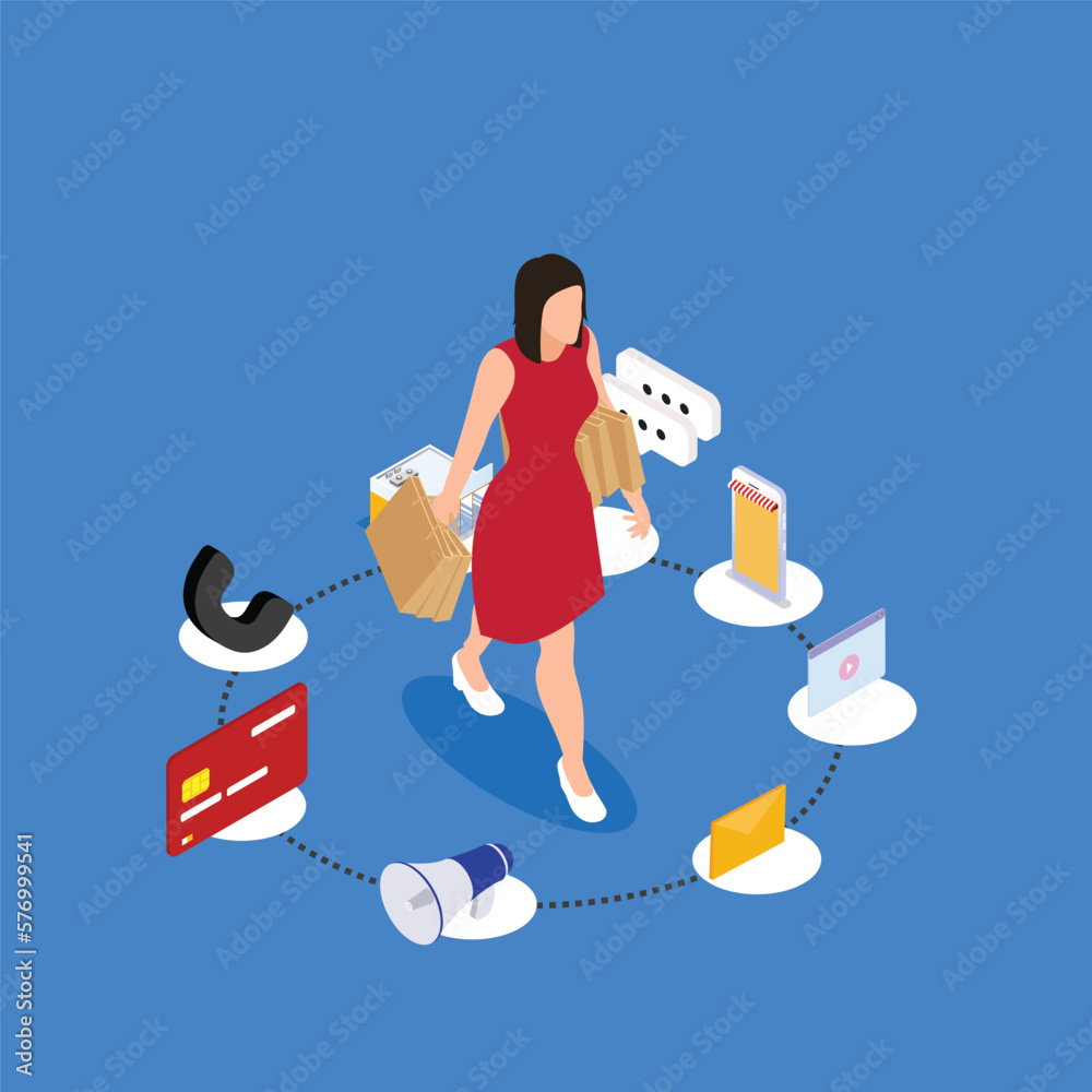 Omnichannel marketing, multi channel for customer to buy products 3d ...