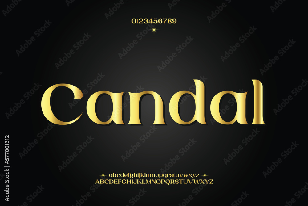 Candal elegant golden alphabet letters font set. Classic Custom gold ...