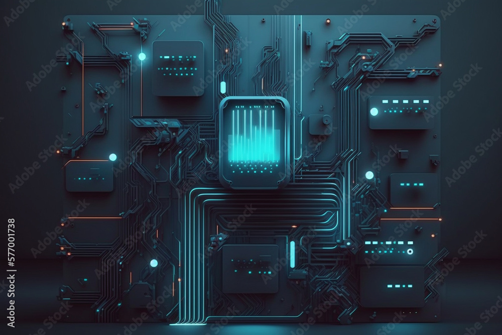 A Futuristic Tech Background with mainboard connectors and connected ...