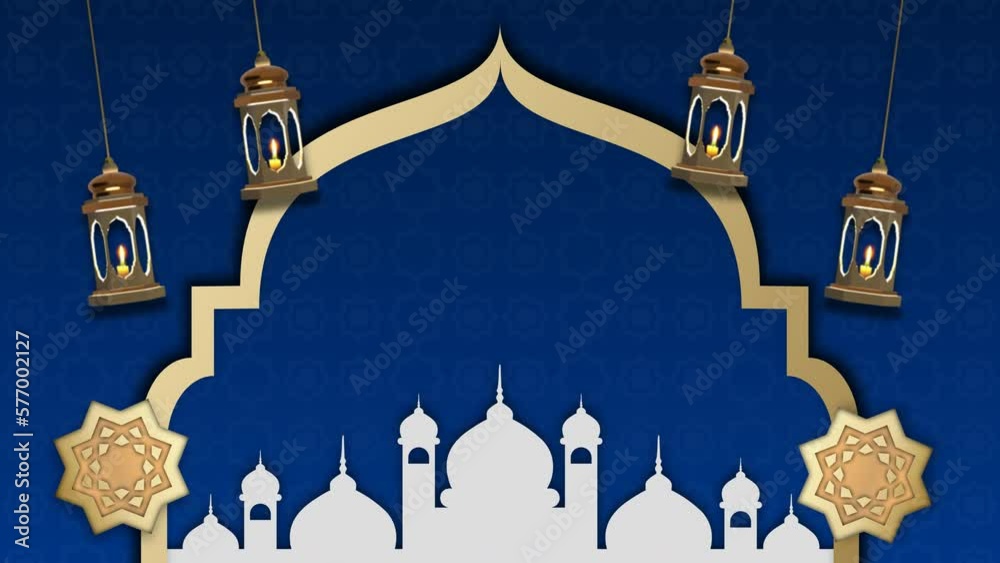 islamic background animation with copy space, lantern and mosque ...