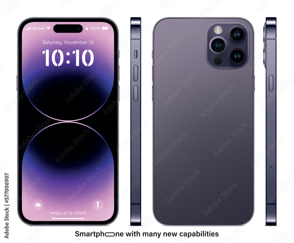 new frameless smartphone purple color with colored screen saver front ...