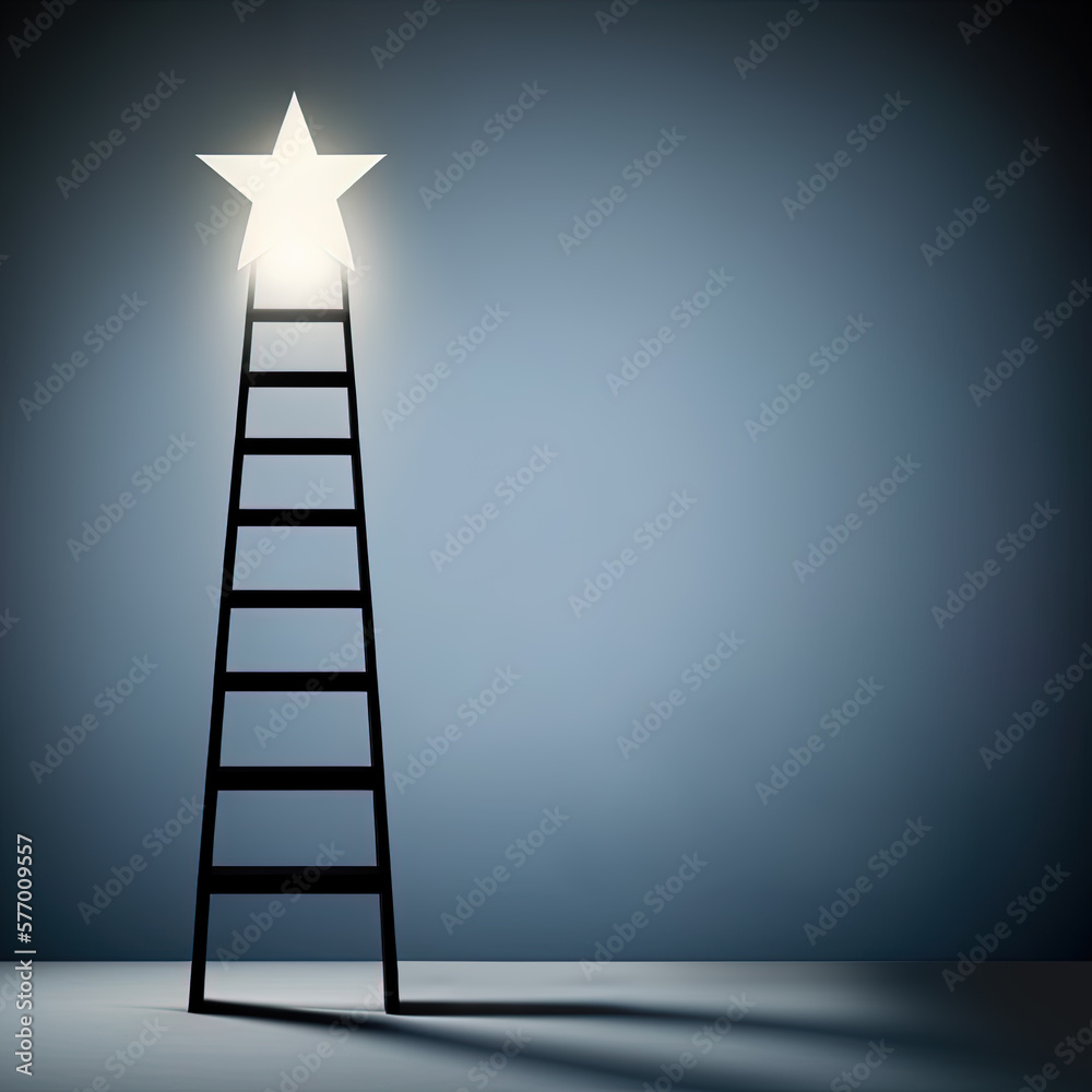 Ladder going up to a star, reaching your goals and success concept ...