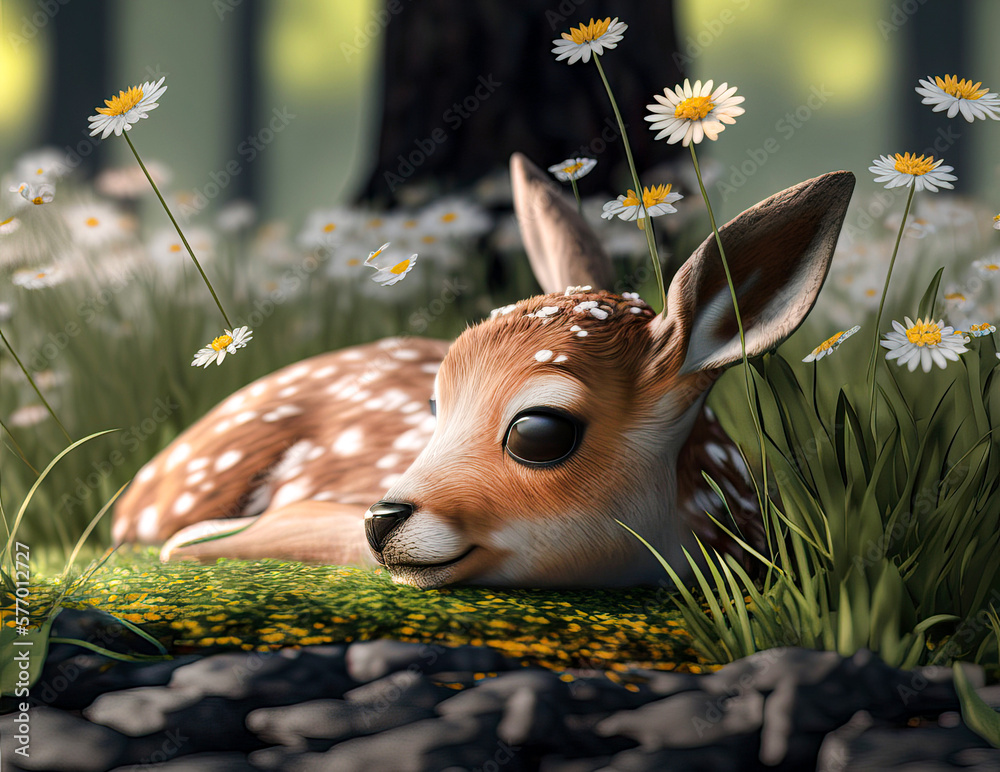Junges Reh liegt verträumt in der Wiese, ki generated Stock ...