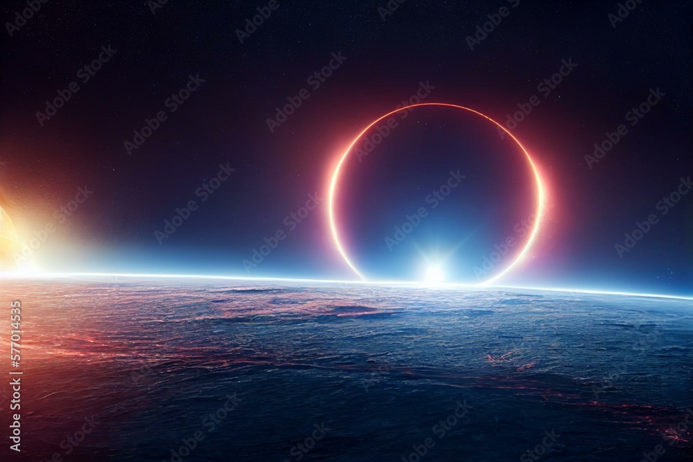 3D render of Astronaut looks at black hole and event horizon. 5K ...