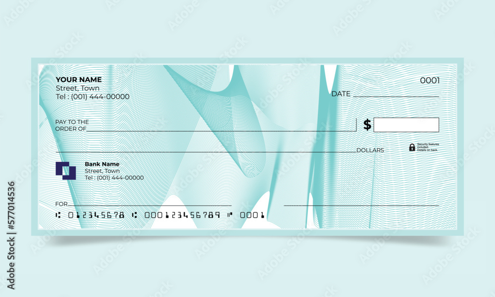 Blank check, bank cheque design, vector format with guilloche Stock ...