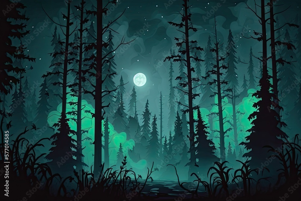 Foggy Forest At Night Time
