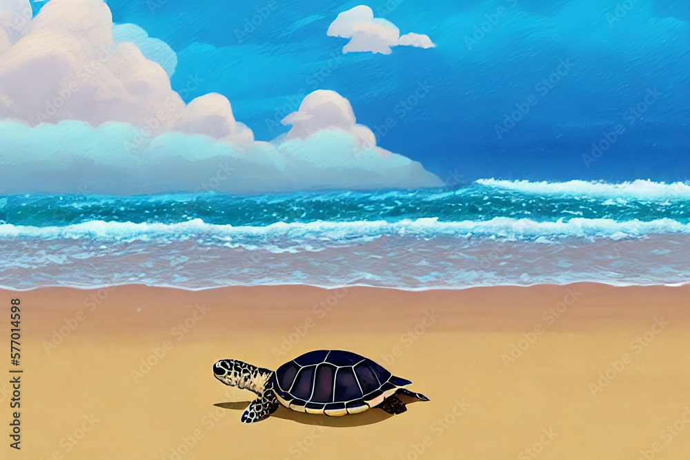 Cartoonish Sea Turtle on the Beach Generative Art Stock Illustration ...