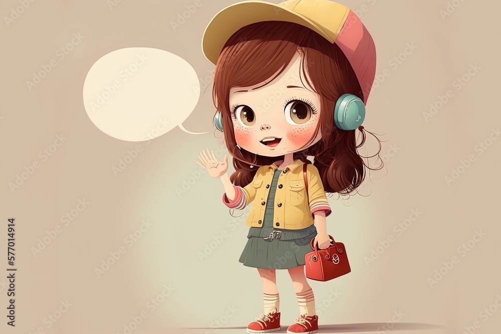 Cute female character design for a hello or hi, and cartoon art style ...