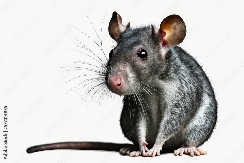 Rat pup, young gray, photographed alone on white. Keep rodents as pets ...