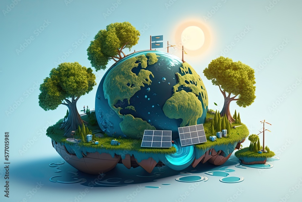 Solar power as a model for sustainable development. Tree lined oceans ...