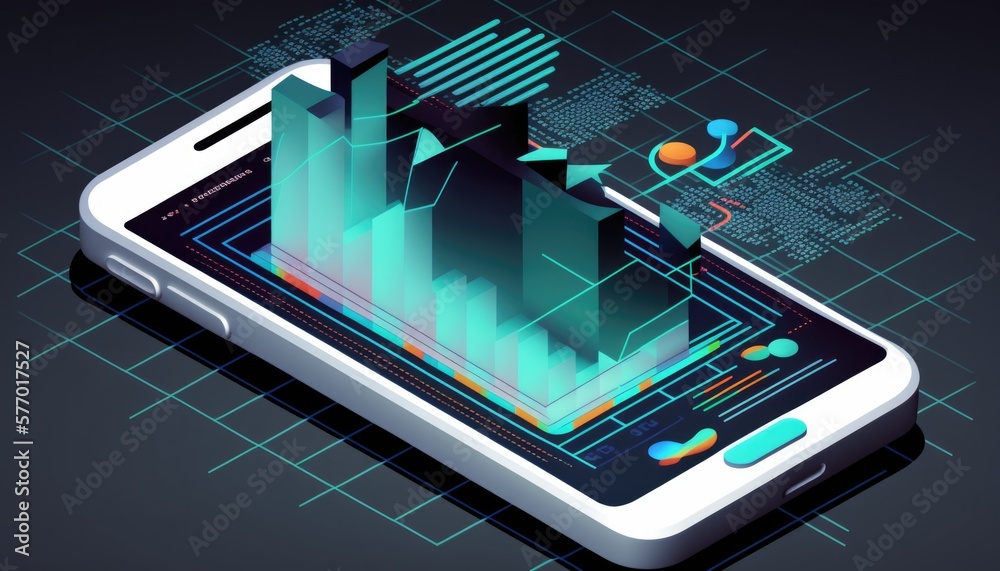A Smartphone With A Graph On The Screen And A Person On The Phone With a-smartphone-with-a-graph-on-the-screen-and-a-person-on-the-phone-with