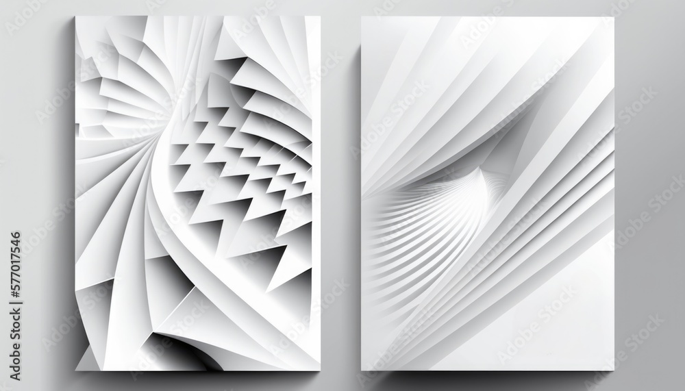 Two abstract white paper art pieces on a gray background with a white ...