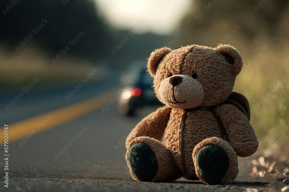 Missing child, child abuse concept. Abandoned cute teddy bear toy ...