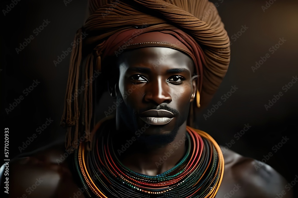Portrait, african man of a tribe. Warrior, Tribal. Looking camera ...