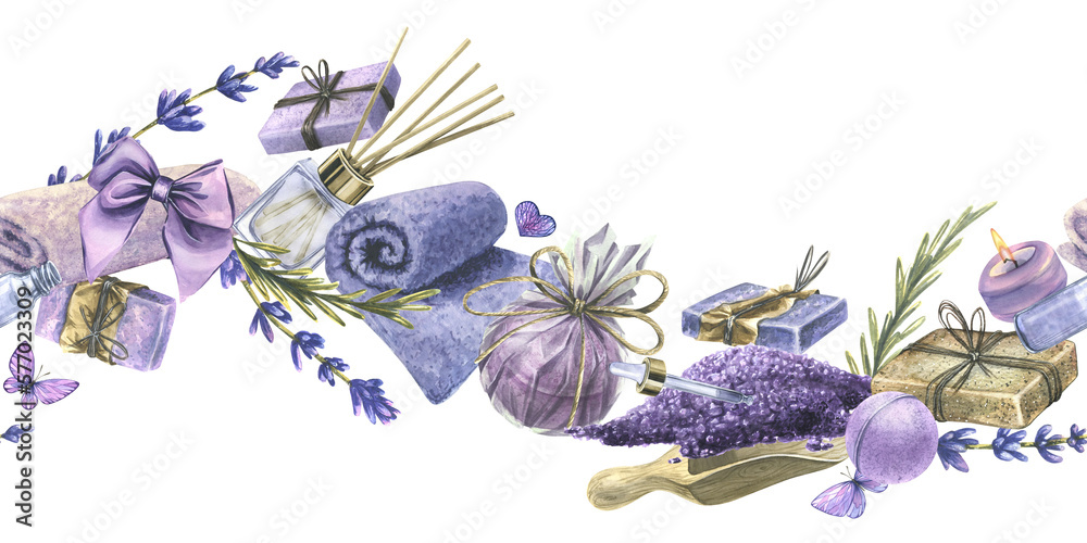 Horizontal border with cosmetics and accessories for the bathroom and ...