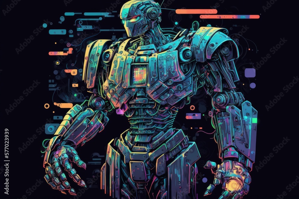 Imaginary cyberspace robot with artificial intelligence. In the ...