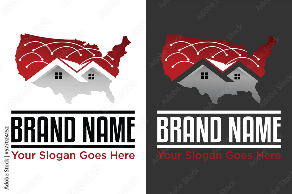 modern USA house logo with map concept illustration Stock Vector ...