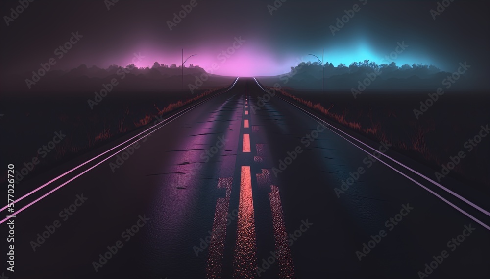 Neon color roadmap, street, dark background with goals created with ...