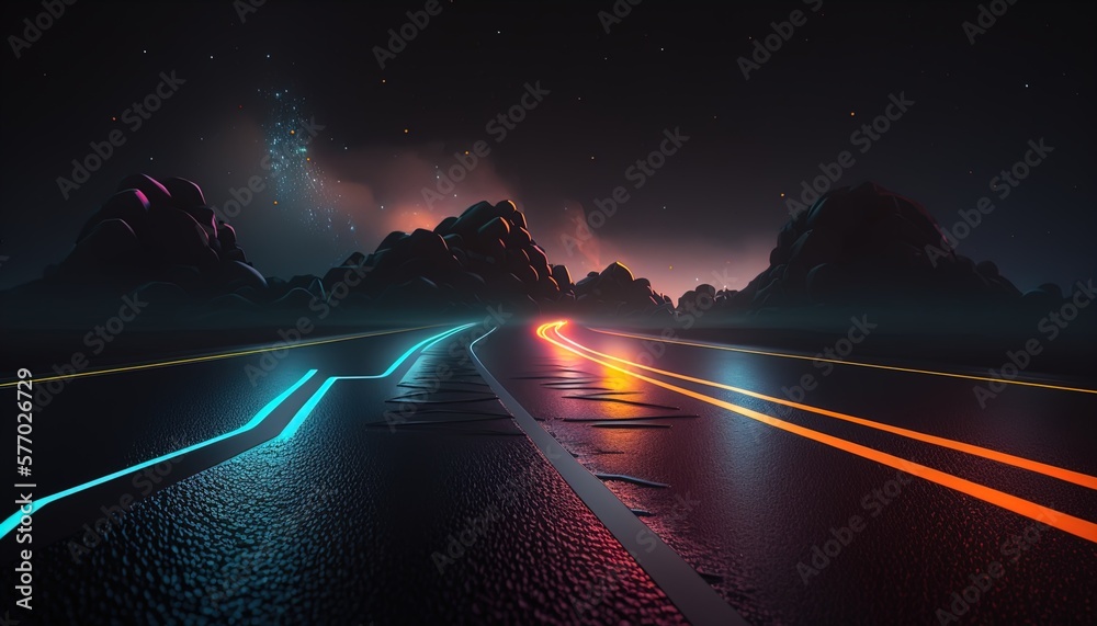 Neon color roadmap, street, dark background with goals created with ...