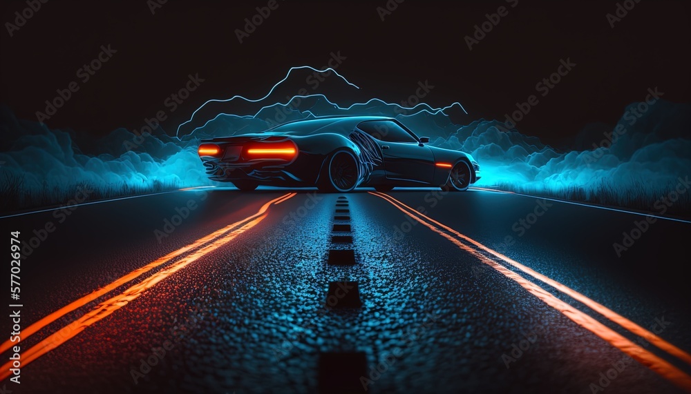 Neon color roadmap, street, dark background with goals created with ...