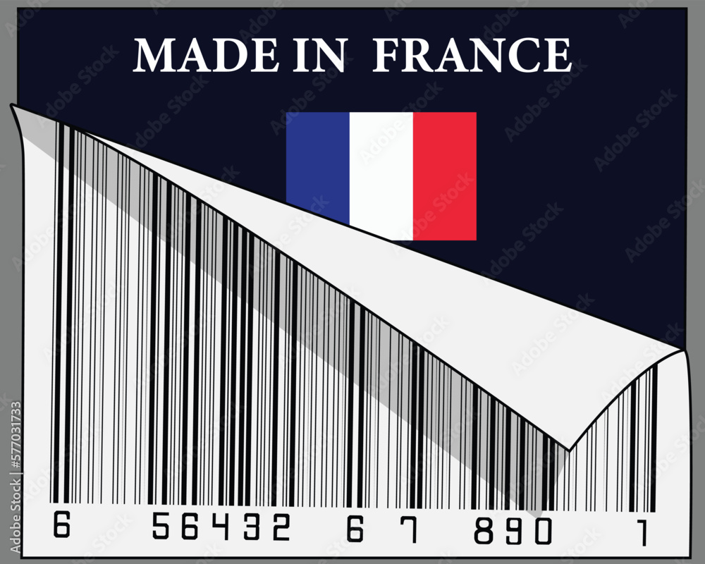 Made in France text and their country flag sign with half scrolled ...