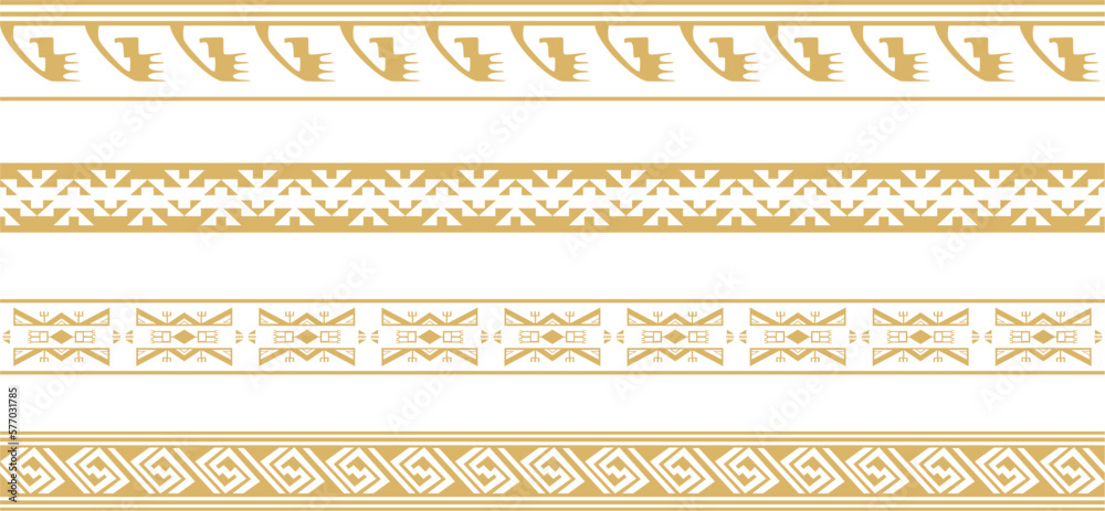 Vector set of golden Native American national borders. frames in the ...