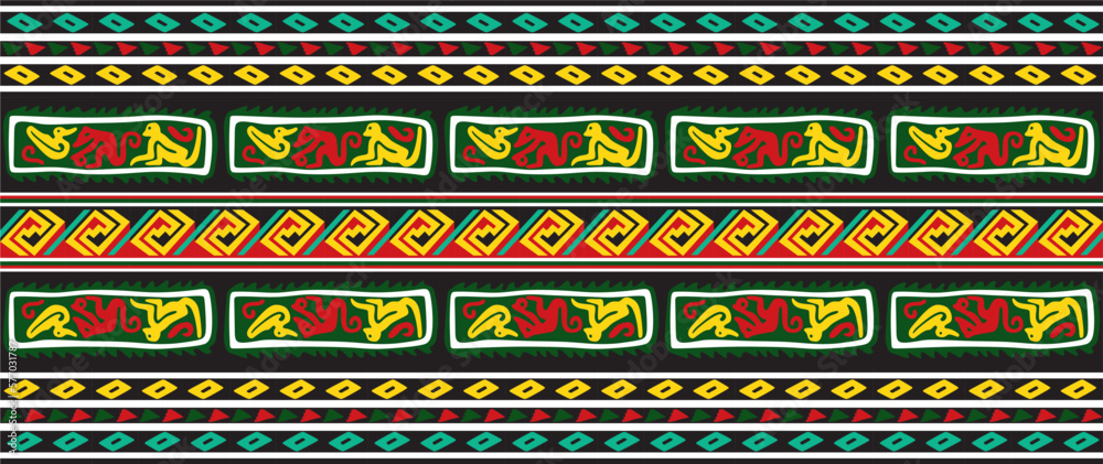 Vector seamless colored border ornament. Native American tribes ...