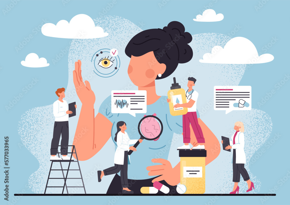 Physical assessment concept. Doctors with magnifying glass and ...