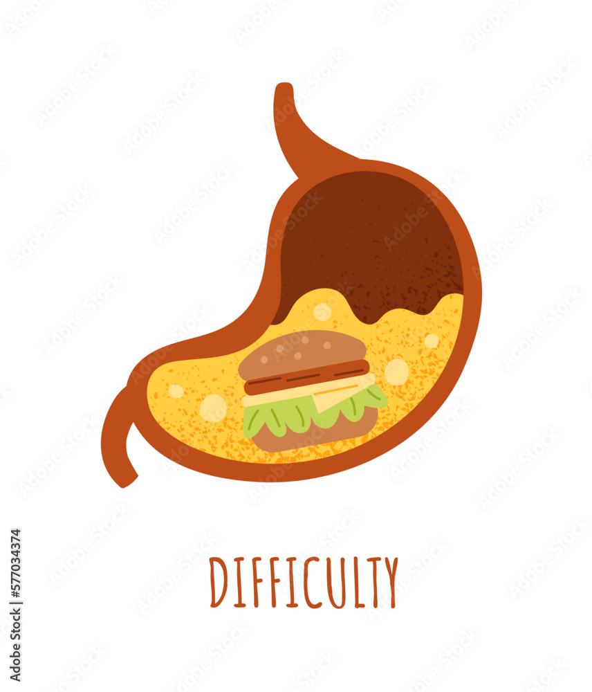 Burger in stomach concept. Intestines digest hamburger, fast and ...