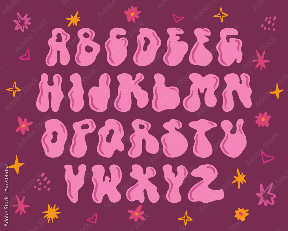 Funky rave groovy font from the 60s in psychedelic style. Vector modern ...