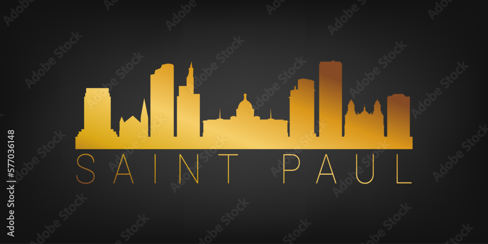 St Paul, MN, USA Gold Skyline City Silhouette Vector. Golden Design ...
