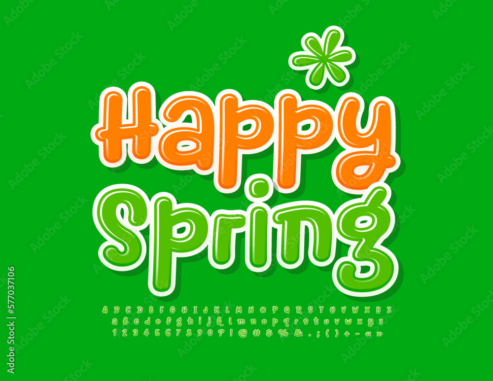 Vector funny poster Happy Spring. Playful Green Font. Modern ...
