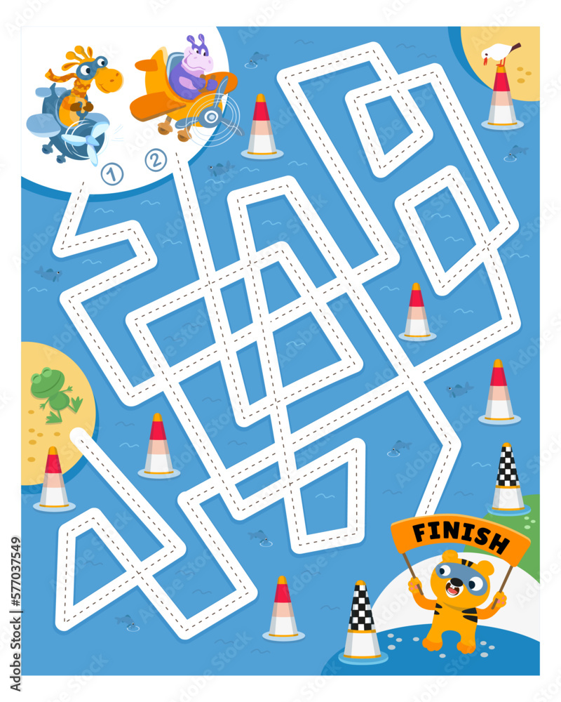 Maze game, activity for kids. Draw each path. Which pilot win ...