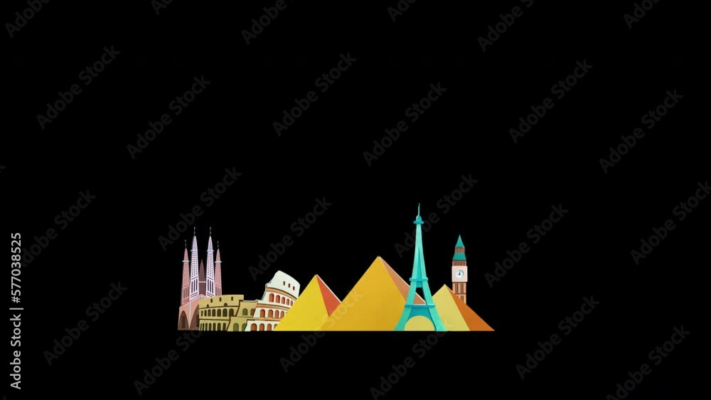 Travel to world, famous landmarks of the world loop Animation video ...
