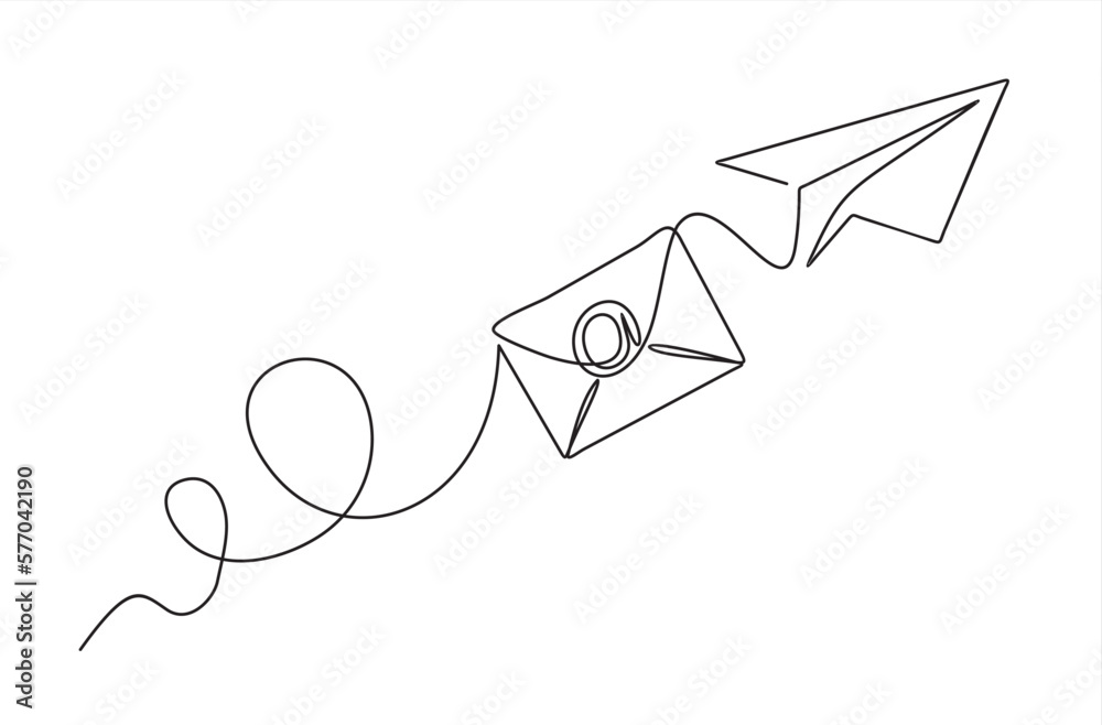 continuous one line drawing of Email message post letter send ...