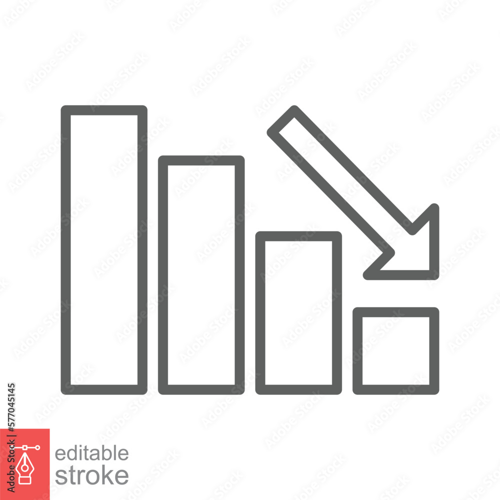 Graph down, reduce progress line icon. Simple outline style efficiency ...