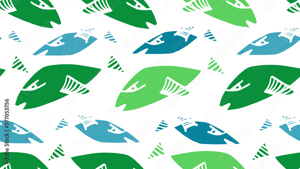 Angry Fish Print, Swimming Fish Graphic, Green, Blue, Two-way Layout ...